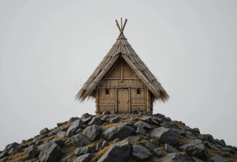 Thatched Hut Perched Atop Rocky Hill with Simple Architectural Design ...