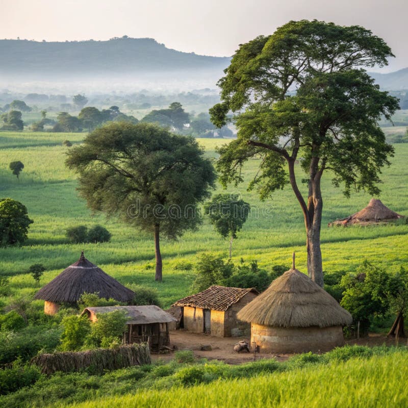 Thatched Huts. a Small Village in Rural Malawi Sheltered by Trees and ...