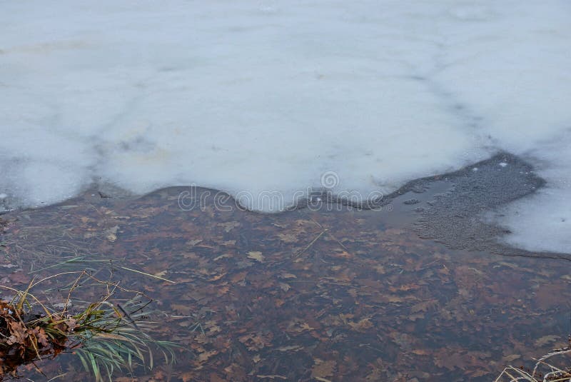 Thaw on a Pond with Water and White Ice Stock Image - Image of motion ...