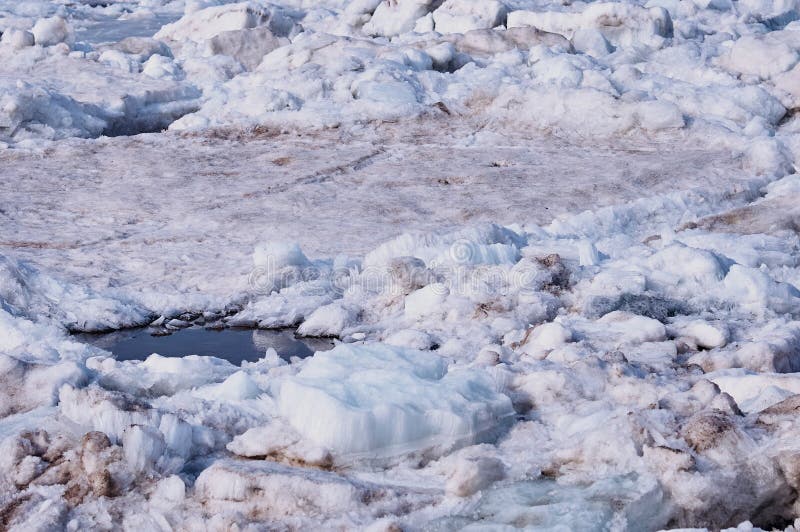Thawed Patches on Ice. Melting River Ice. Columnar and Needle-like ...