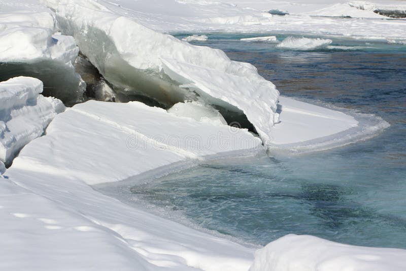 The Thawing Ice on the Mountain River in the Early Spring Stock Photo ...