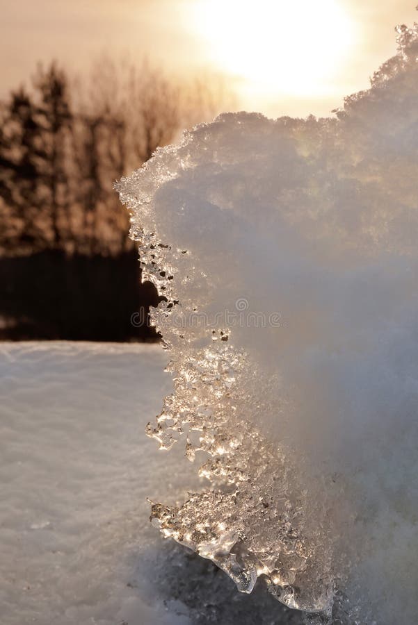 The thawing snow at sunset stock image. Image of april - 67478757