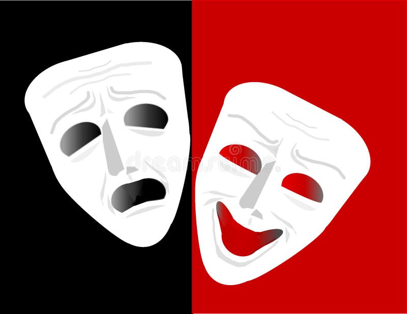Red and Black Theater Masks on White Background Stock Vector ...