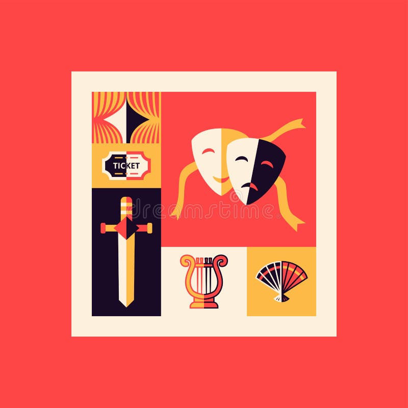 Theater Flat Symbols stock vector. Illustration of retro - 259117724