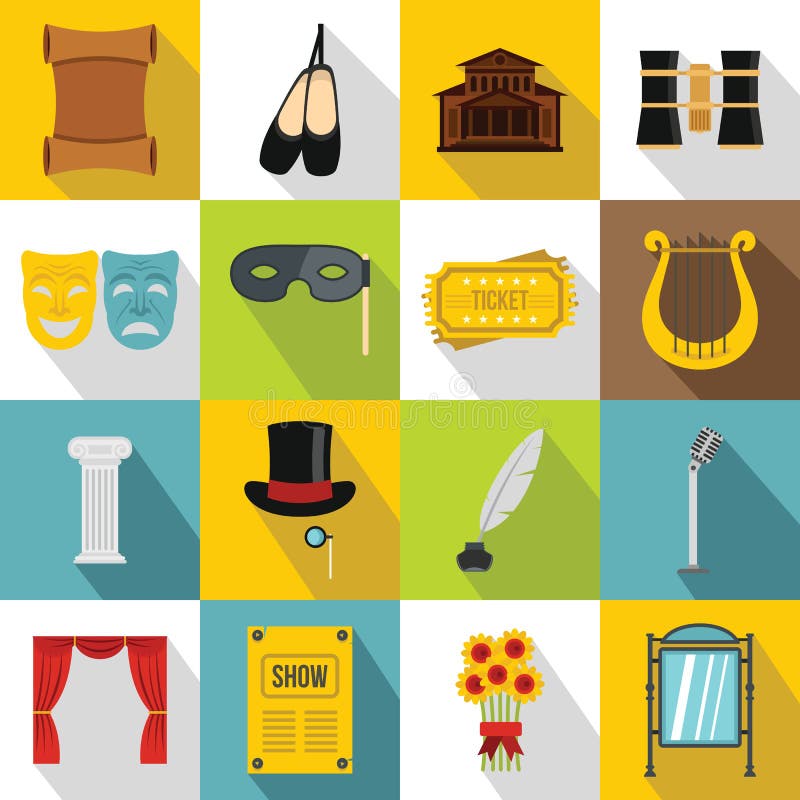 Theater Icons Set, Flat Style Stock Vector - Illustration of mike, icon ...