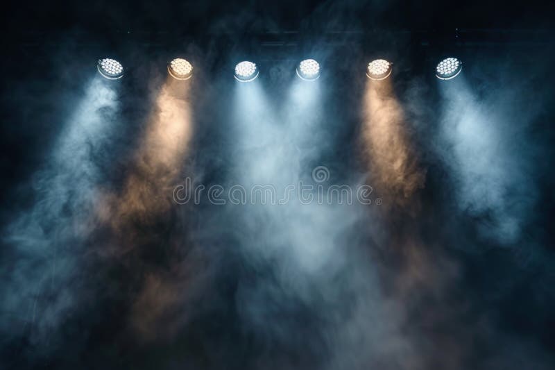 Theater Lighting. Five Theater Lights with Smoke. Stock Image - Image ...