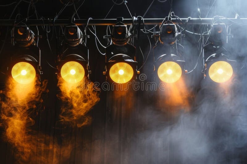 Theater Lighting. Five Theater Lights with Smoke. Stock Photo - Image ...