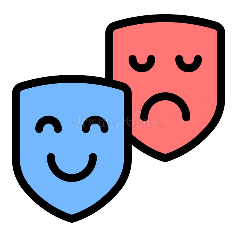 Theater Mask Icon Dramatic Expression in Flat Line Color Style Stock ...