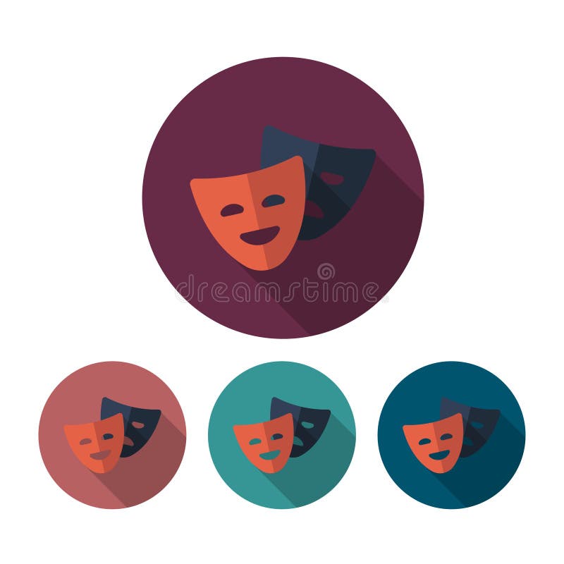 Theater Mask Vector Icon Symbol, Flat Design, Long Shadow, Eps10 Stock ...