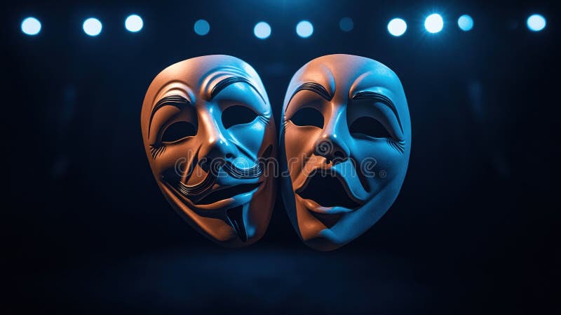 Theater Masks of Comedy and Tragedy Under Dramatic Lighting. Generative ...