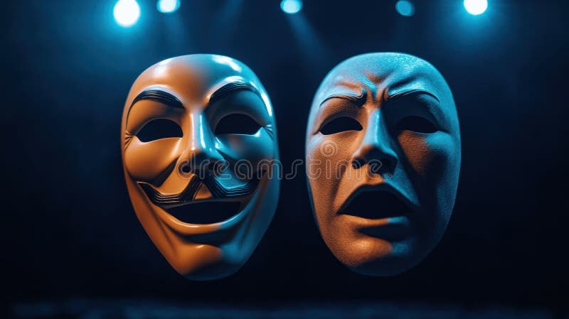 Theater Masks of Comedy and Tragedy Under Dramatic Lighting. Generative ...