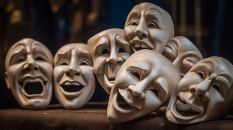 Theater Masks with Different Emotions in White Stock Illustration ...