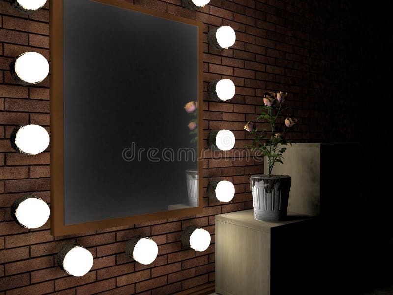 Theater Mirror on a Brick Wall and a Rose on a Nightstand Stock ...