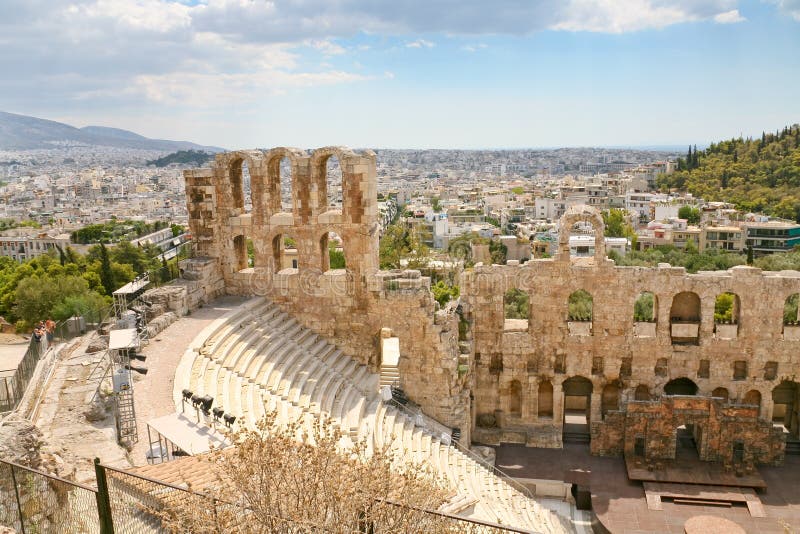 Theater Odeon from the Acropolis, Greece Stock Photo - Image of arch ...