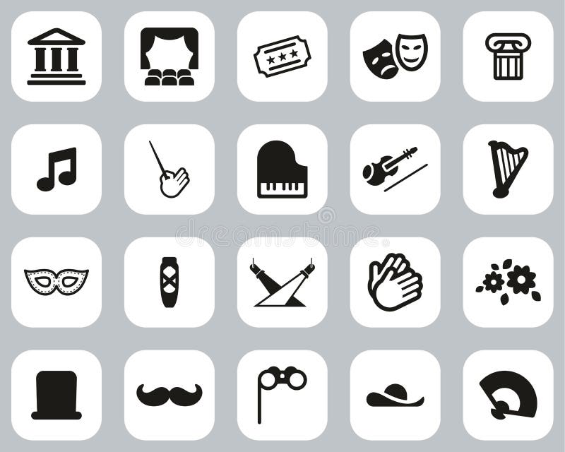 Theater or Opera Icons Black & White Flat Design Set Big Stock Vector ...
