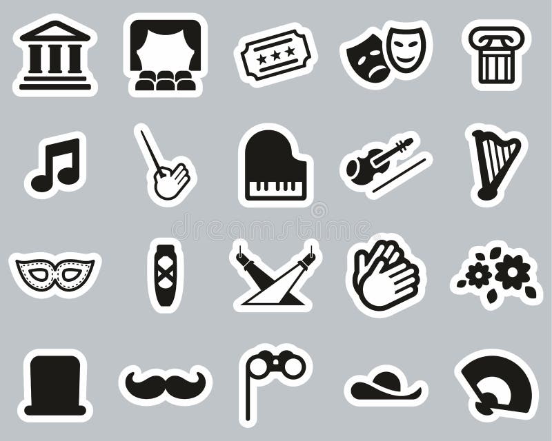 Theater or Opera Icons Black & White Sticker Set Big Stock Vector ...