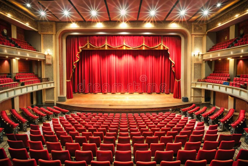 Theater Red Auditorium with Stage, Curtains, and Seats Stock ...