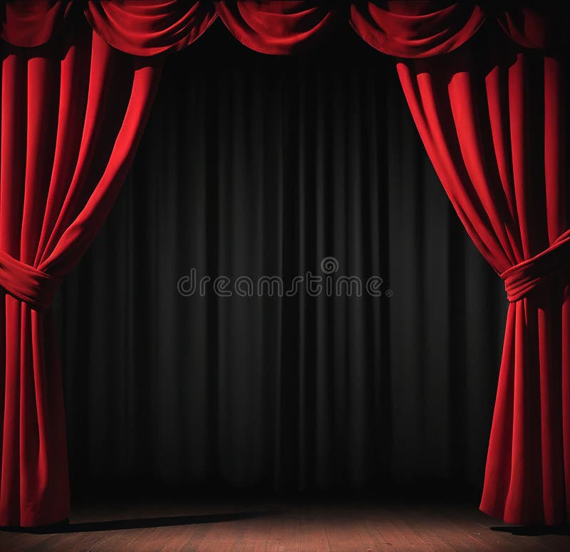 A Theater Red Curtain on Stage Pulled Back with a Black Background ...