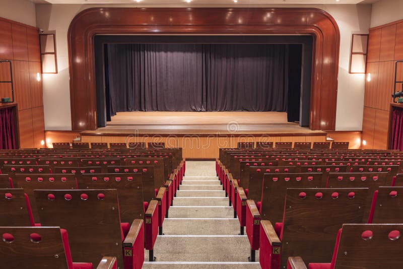 Theater Red Curtains and Seats Stock Photo - Image of sets, comedy ...