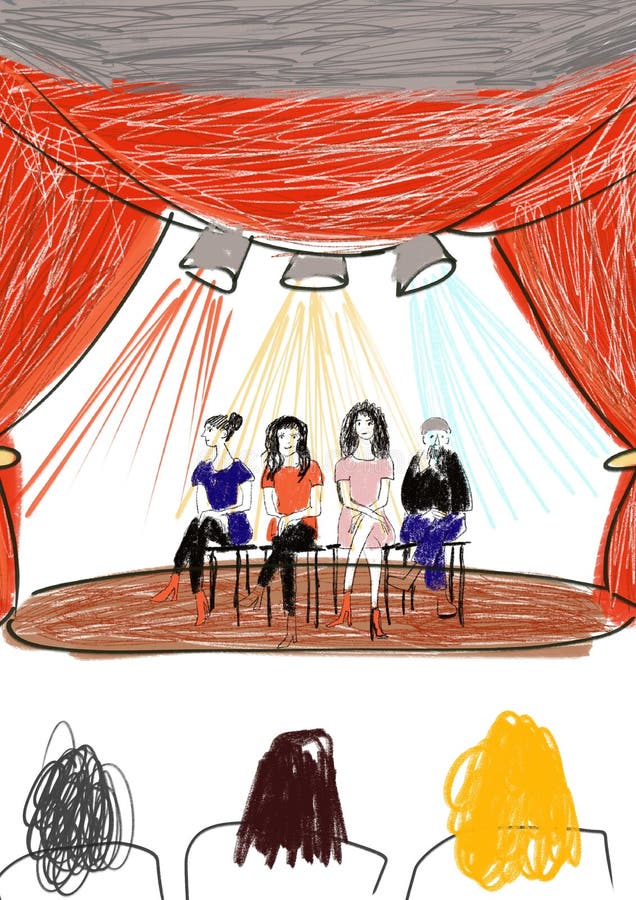 Theater Scene with Actors and Spectators. Drawing by a Child Stock ...
