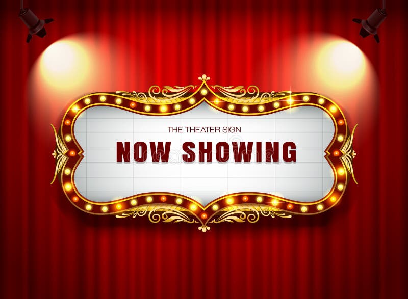 Theater Sign or Cinema Sign with Stars on Red Curtain. Gold Retro ...