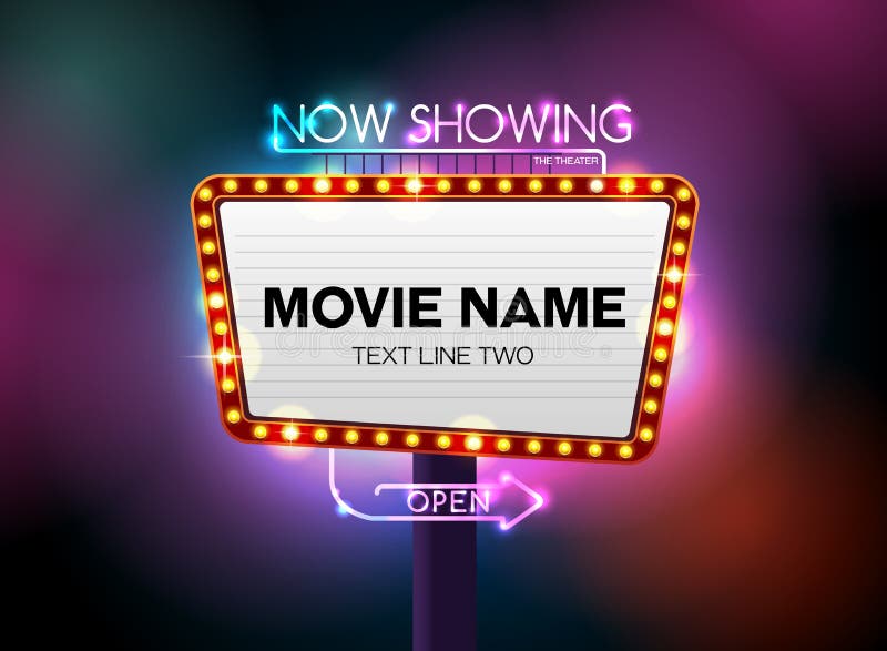 Theater Sign on Curtain and Spot Light Background Stock Vector ...