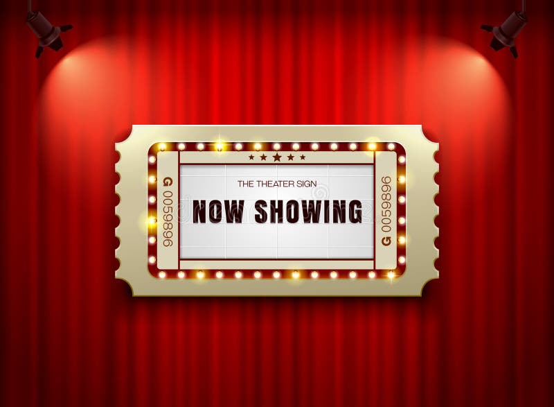Theater Sign Ticket on Curtain with Spotlight Background Stock Vector ...