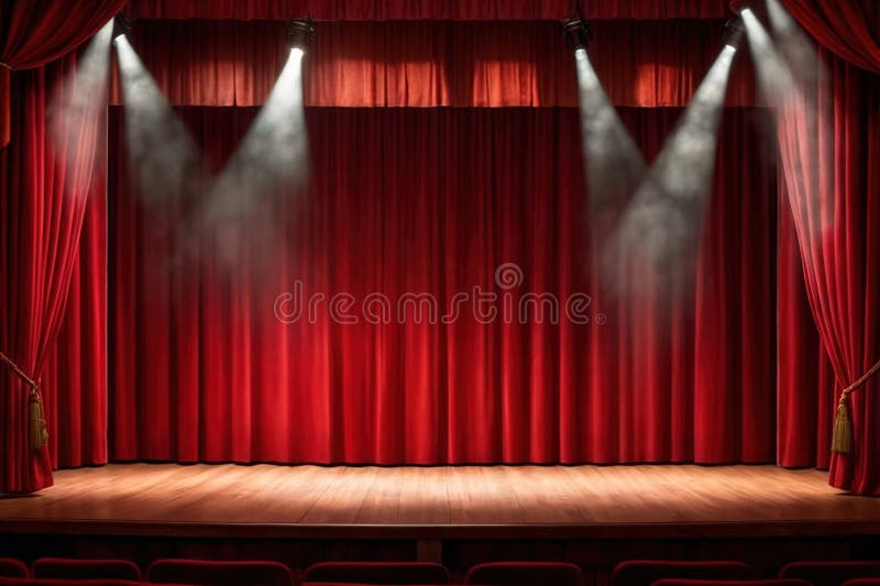 Theater Stage Backdrop with Red Curtains and Spotlight Stock ...