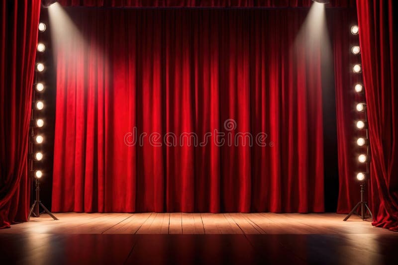 Theater Stage Backdrop with Red Curtains and Spotlight Stock ...