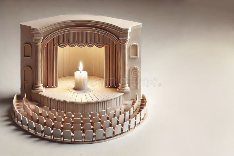 Theater Stage with a Burning Candle in the Center. Space for Text ...