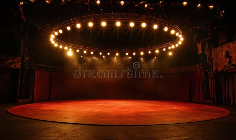 Theater Stage with Circular Lighting, Empty Performance Area, Dramatic ...