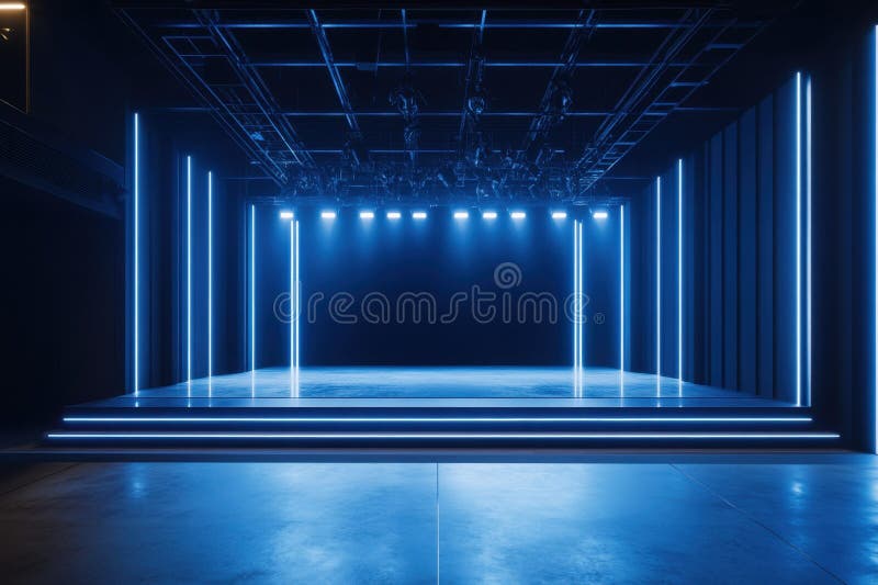 Modern Stage Design with Blue Lighting and Sleek Lines in a Theater ...