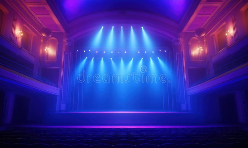 Theater Stage Illuminated with Blue Lights Creating a Dramatic ...