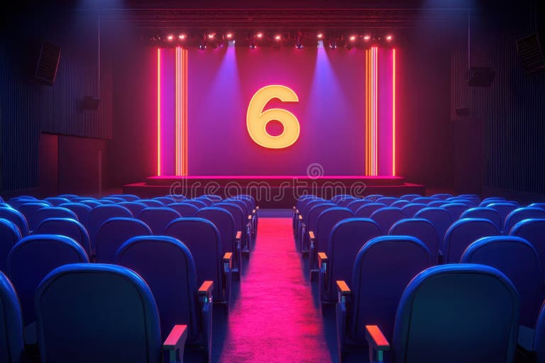 A Theater with a Stage and a Large Screen with the Number 6 on it Stock ...