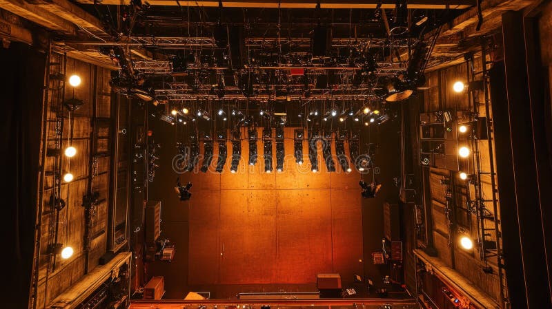 A Theater Stage with Lighting Setup Overhead Stock Illustration ...