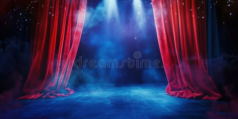 Theater Stage with Red Curtains and Dramatic Lighting Effects Stock ...