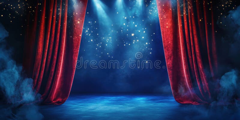 Theater Stage with Red Curtains and Dramatic Lighting Effects for ...