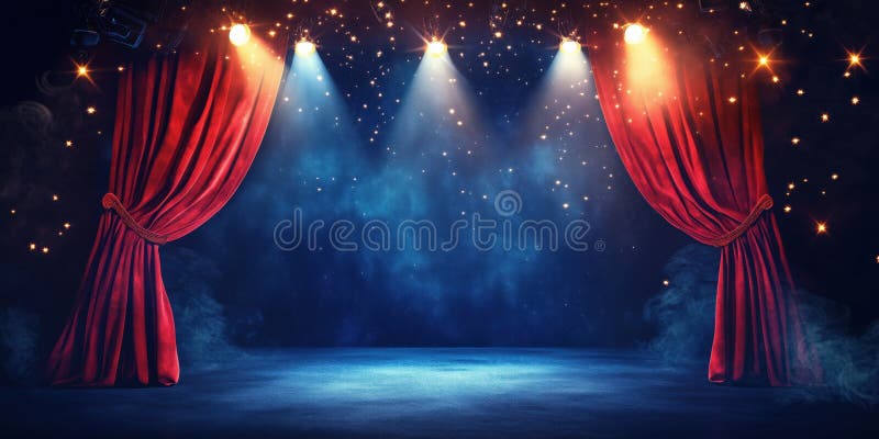 Theater Stage with Red Curtains and Dramatic Lighting Effects for ...
