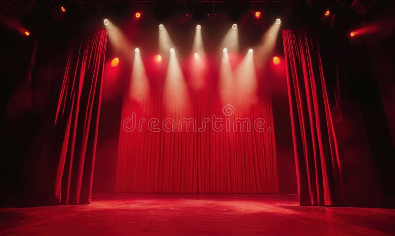 Theater Stage with Red Curtains and Dramatic Lighting Effects Stock ...