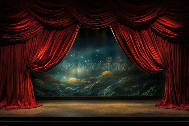 Theater Stage with Red Curtains and Spotlights. Stock Illustration ...