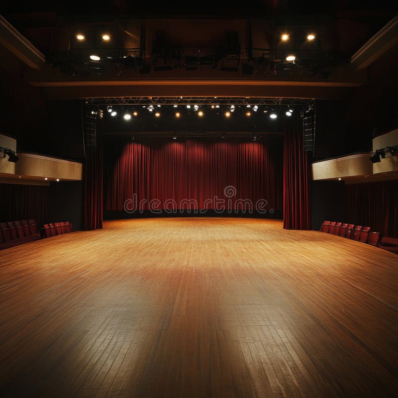 Theater Stage with Red Curtains and Spotlights. 3D Rendering Stock ...