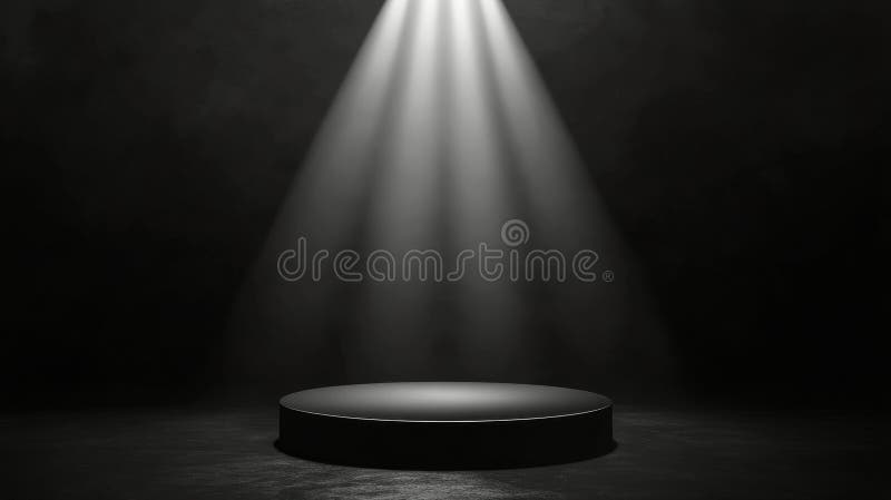 Theater Stage with Spotlight Illuminating a Central Round Platform in a ...