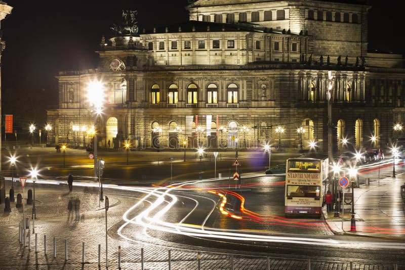 The Theaterplatz with the Opera House by Night Editorial Stock Image ...