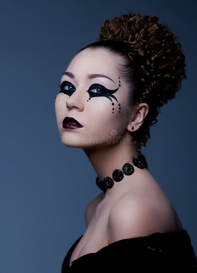 Theatre. Artistic Model with Creative Makeup Stock Photo - Image of ...