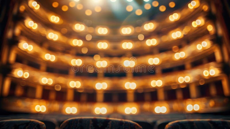 Theatre Interior Blurred in Background, Highlighting the Stage Design and Lights. Stock Image ...