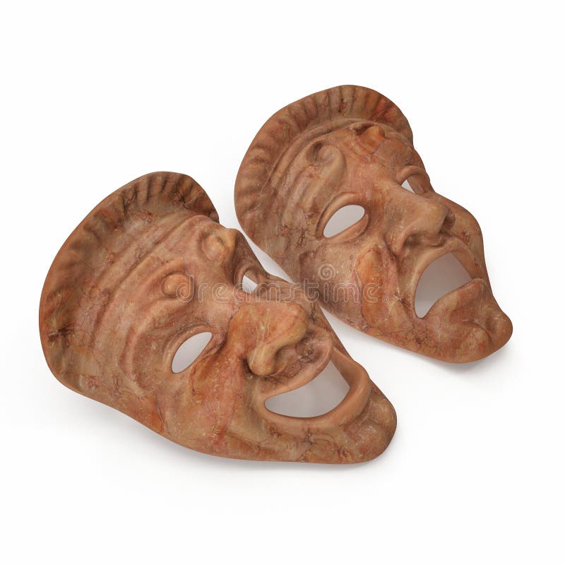 Theatre Masks Set Red Marble on White. 3D Illustration Stock ...
