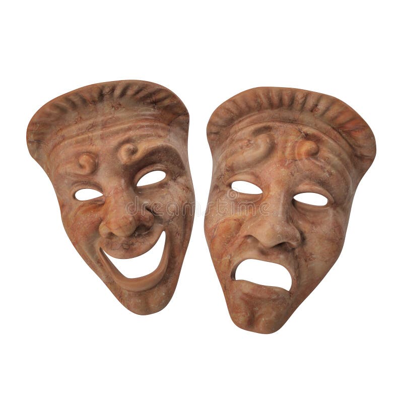 Theatre Masks Set Red Marble On White. 3D Illustration Stock ...
