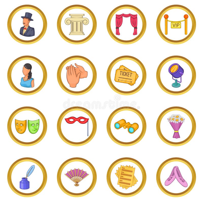 Theatre Vector Set, Cartoon Style Stock Vector - Illustration of icons ...