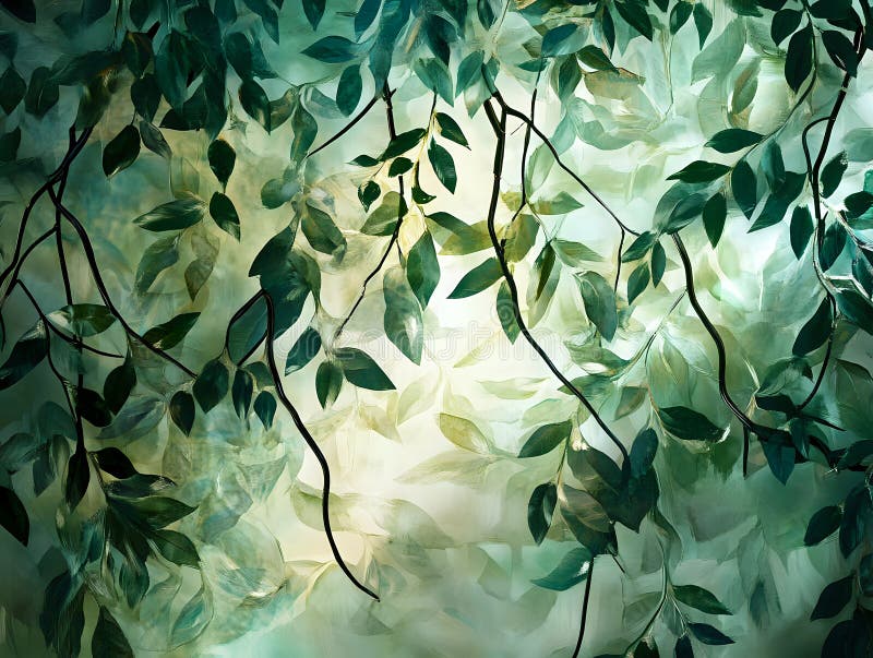 Theatrical Backdrop Featuring Abstract Rainforest Canopy with Delicate ...