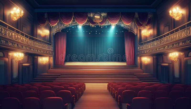 Theatrical Interior with a Stage and Rows of Comfortable Seats Stock ...
